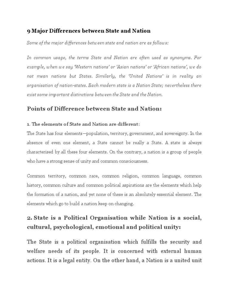 Distinctions Between State and Nation | PDF | Nation | Sovereignty
