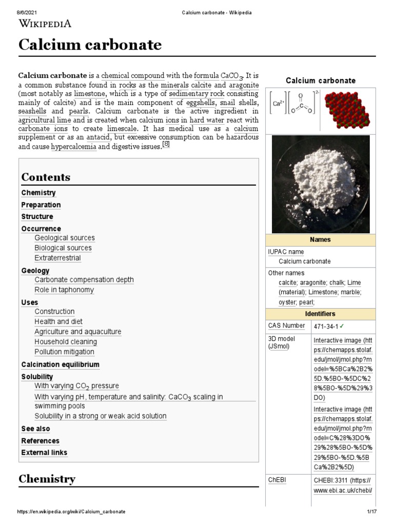 Calcium Carbonate | PDF | Carbon Dioxide | Ph