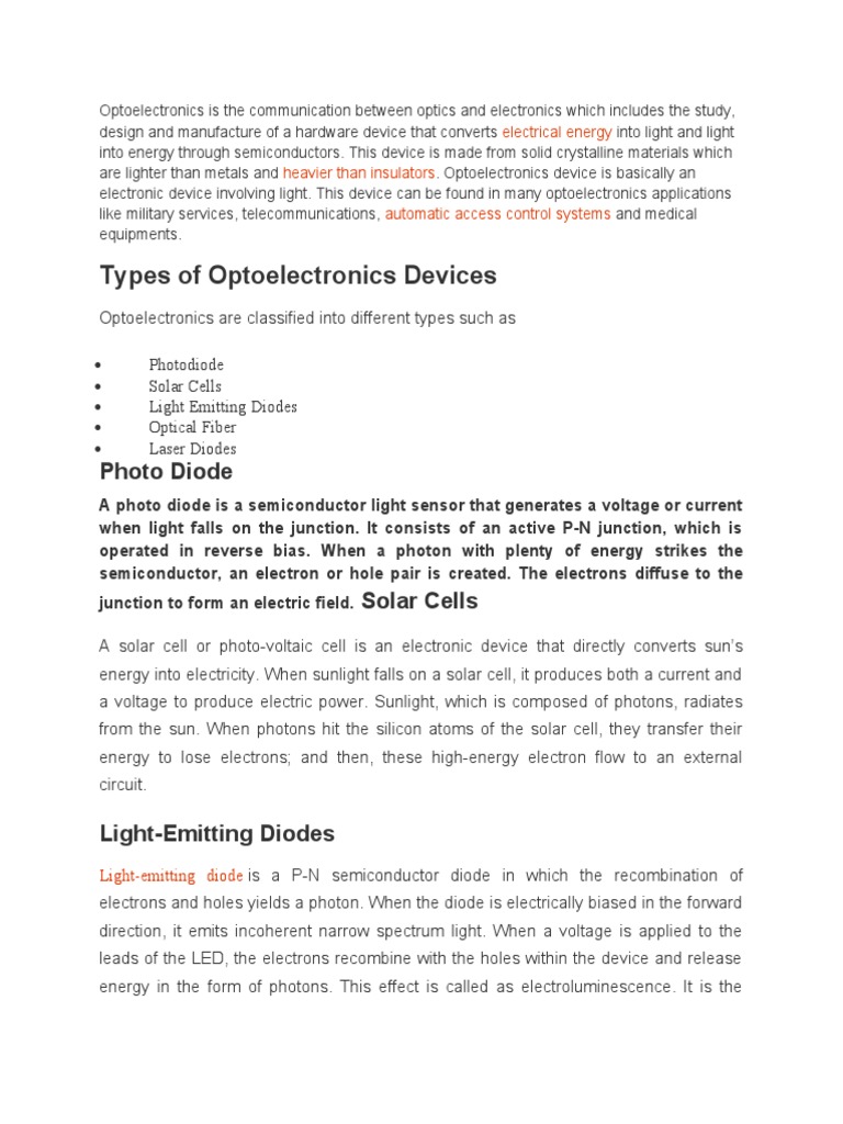 Types of Optoelectronics Devices: Photo Diode | PDF | Light Emitting ...