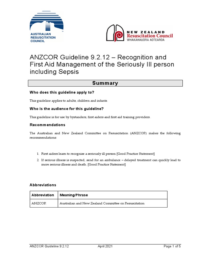 Anzcor Guideline 9 2 12 Seriously Ill Person April 2021 | PDF | First ...