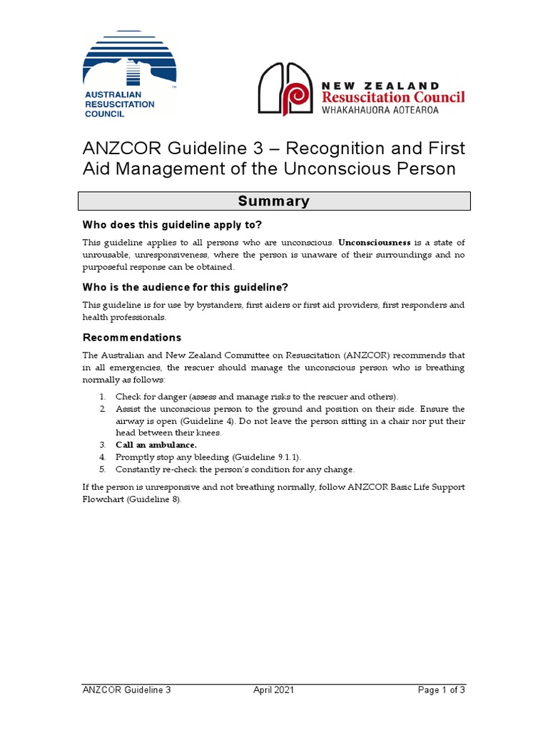 ANZCOR Guideline 3 - Recognition and First Aid Management of The ...