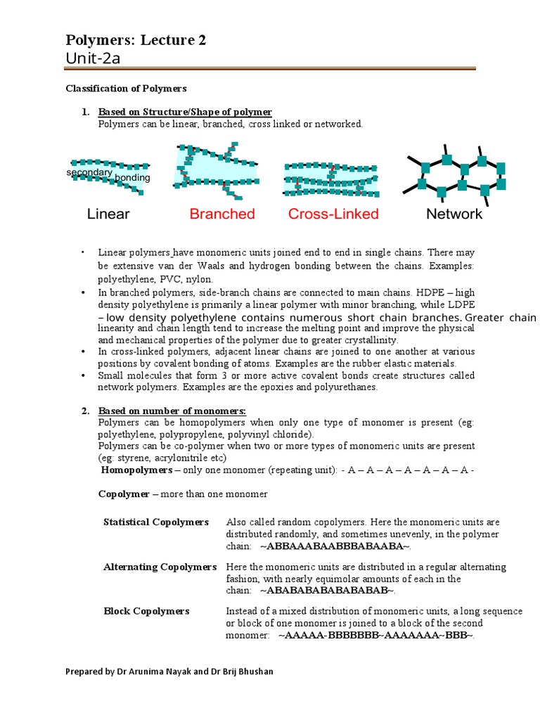 Unit-2a: Polymers: Lecture 2 | PDF | Polymers | Polyethylene