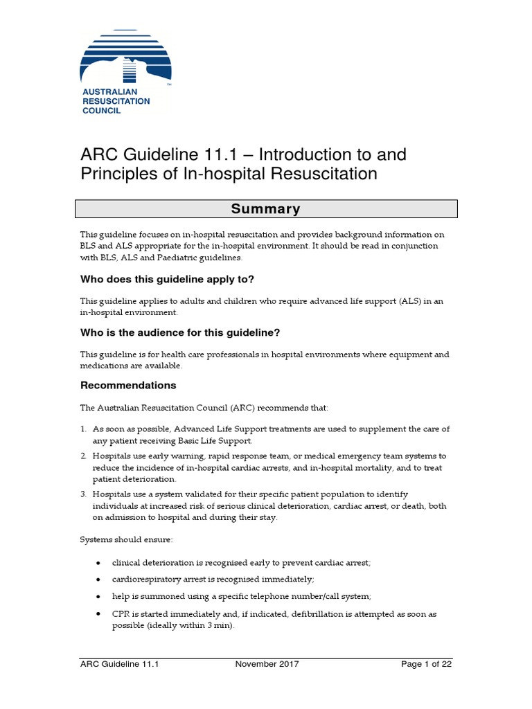 Arc Guideline 11 1 Introduction To and Principles of in Hospital ...