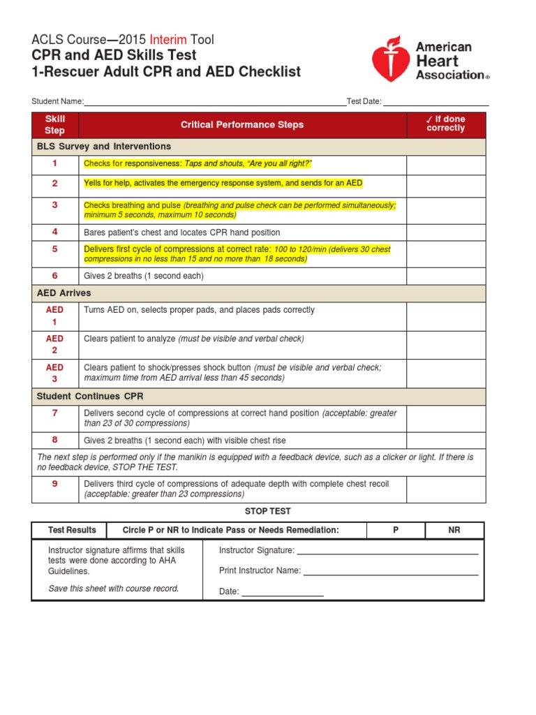 American Heart Association Cpr Checklist New SCA Handout Available