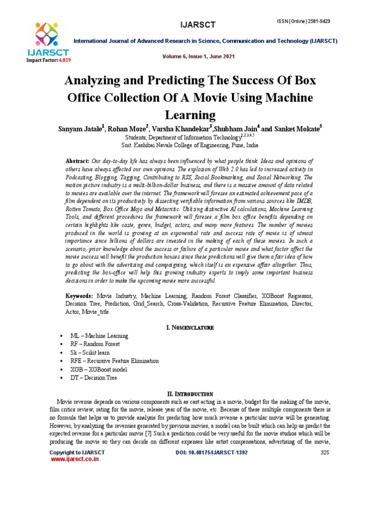 Analyzing and Predicting The Success of Box Office Collection of A ...