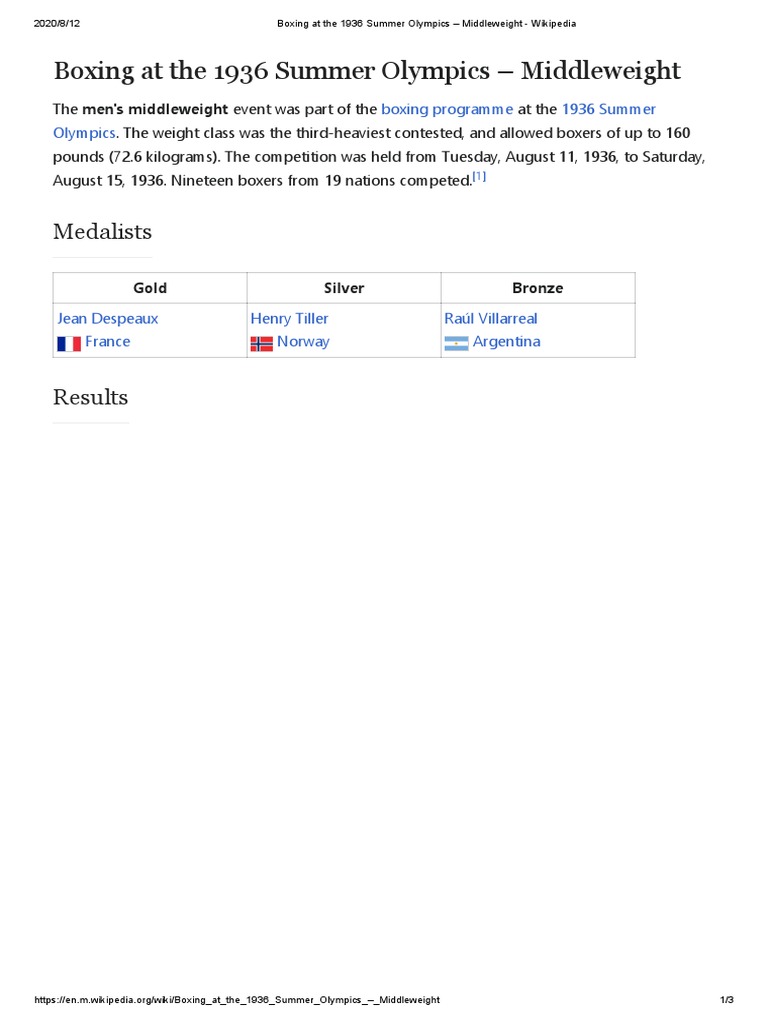 1936 Olympics Men's Middleweight Boxing | PDF | Olympic Games | Summer ...