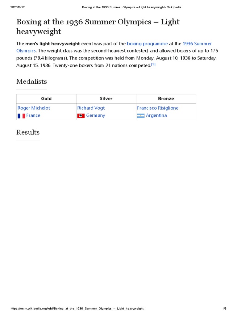Boxing at The 1936 Summer Olympics - Light Heavyweight - Wikipedia ...