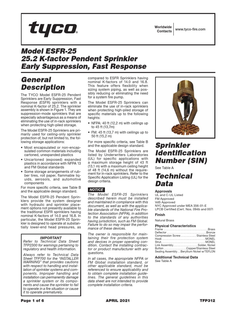 Tyco Esfr | PDF | Fire Sprinkler System | Building Engineering