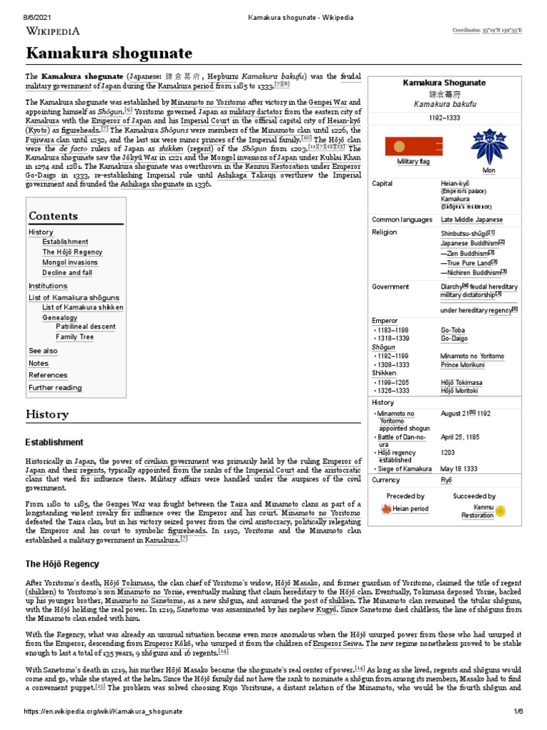 Kamakura Shogunate - Wikipedia | PDF | Feudal Japan | Japanese Warriors