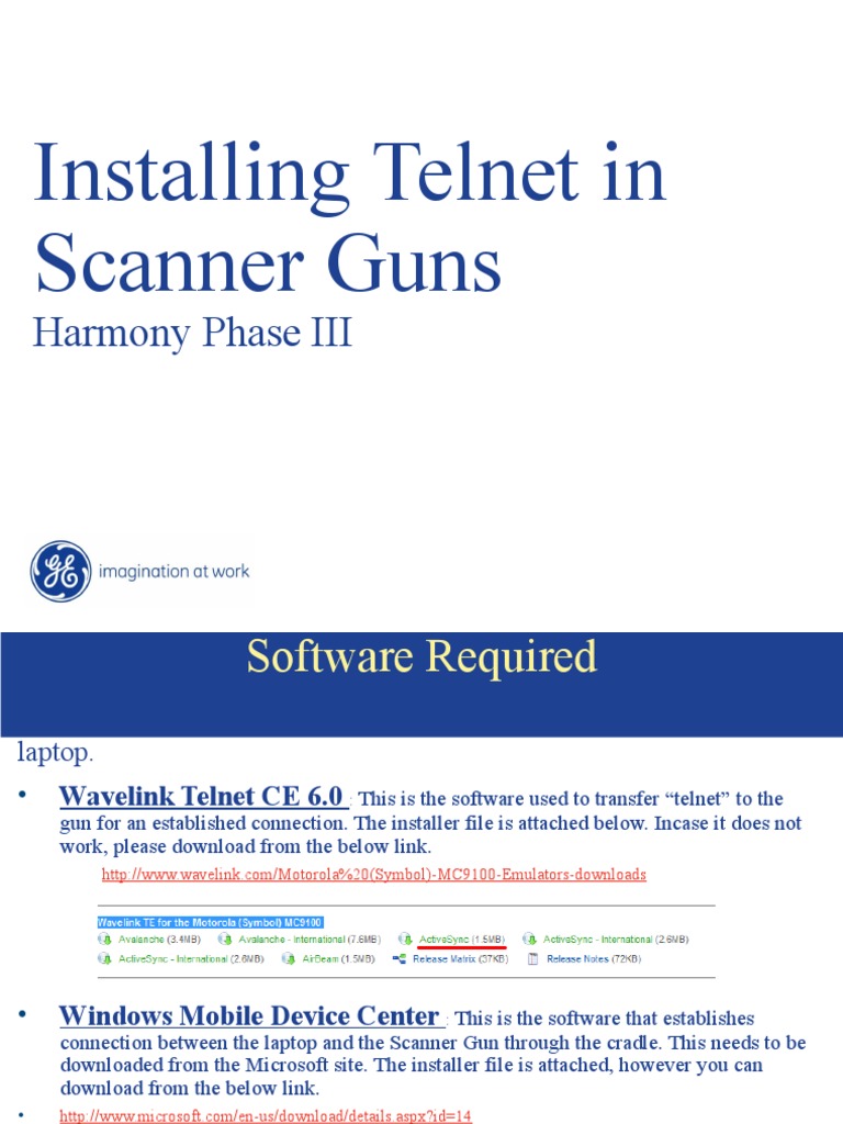 Installing Telnet in Scanner Guns: Harmony Phase III | PDF | Microsoft Windows | Image Scanner