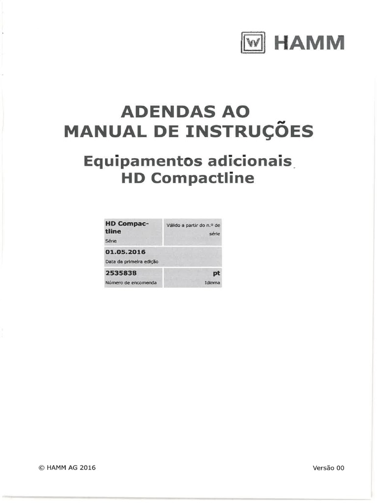 Adendas ao manual de instruções HAMM HD 12VV | PDF