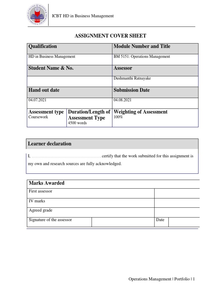 Assignment Cover Sheet Qualification Module Number and Title | PDF ...