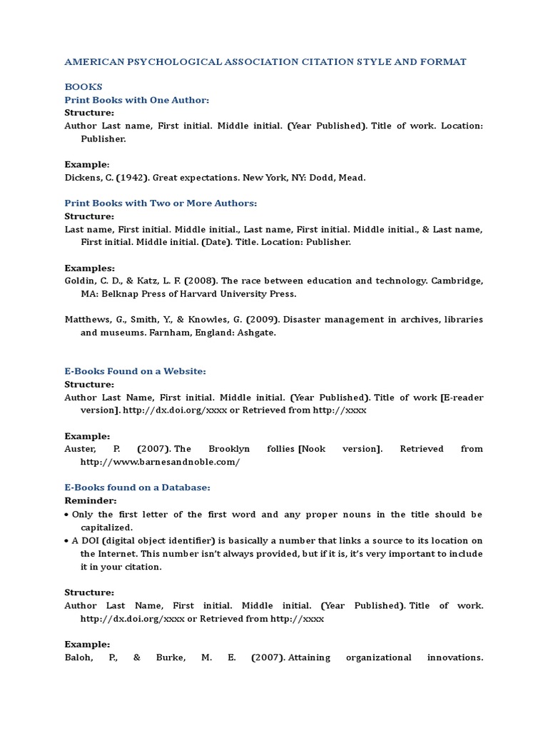 American Psychological Association Citation Style AND FORMAT | PDF ...