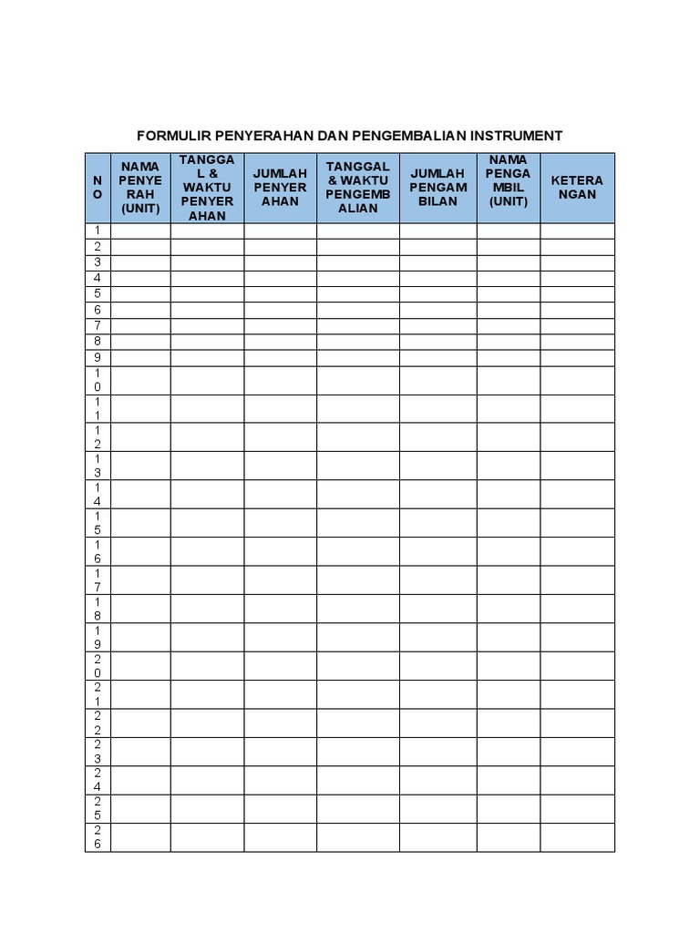 Formulir Penyerahan Dan Pengembalian Instrument CSSD | PDF