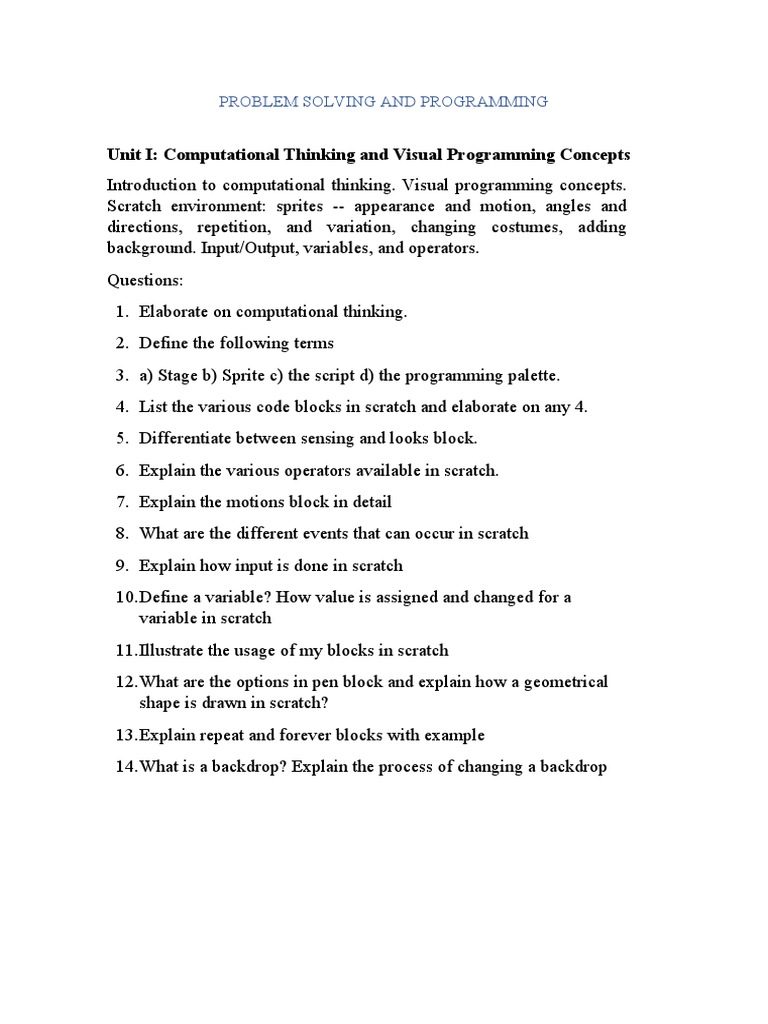 Unit I: Computational Thinking and Visual Programming Concepts | PDF ...