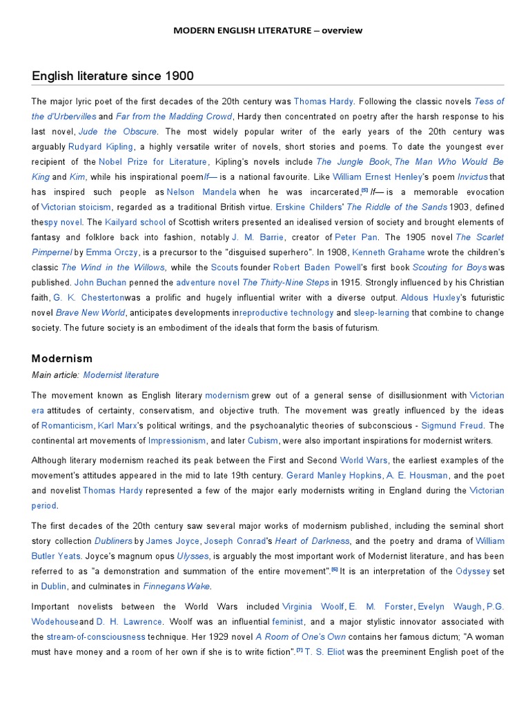 MODERN ENGLISH LITERATURE - Overview | PDF | Literary Modernism | Modernism