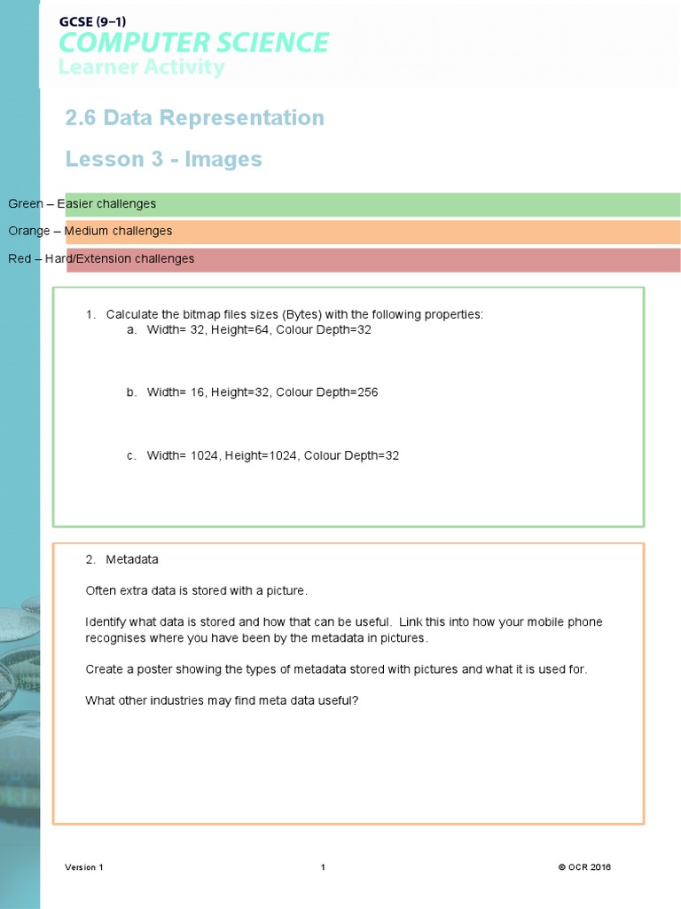 Data Representation L3 Activities v1 | PDF | Metadata | Optical ...