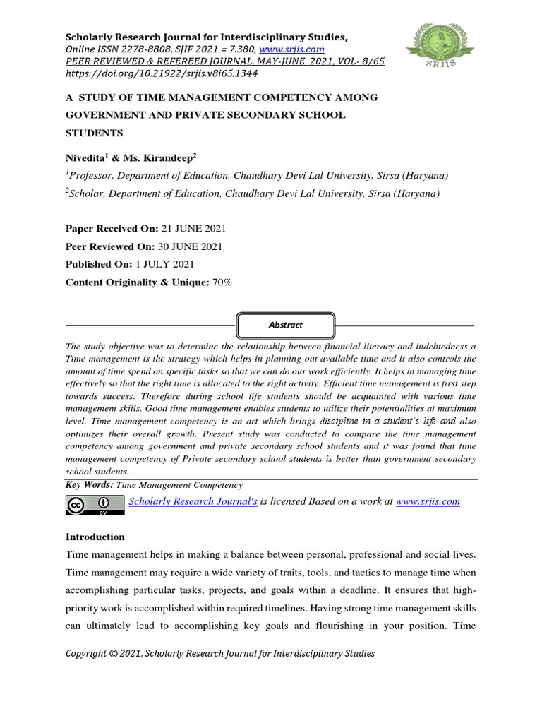 A Study of Time Management Competency Among Government and Private ...