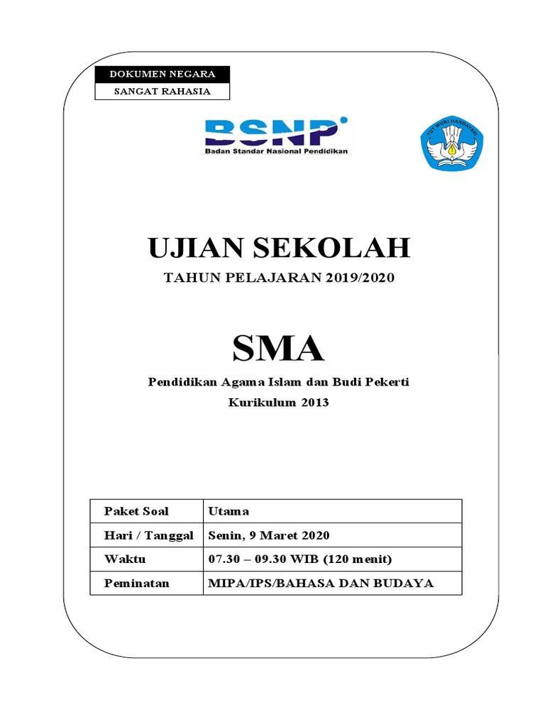Soal Utama - Usbn - K13 - 2019 - 2020 | PDF