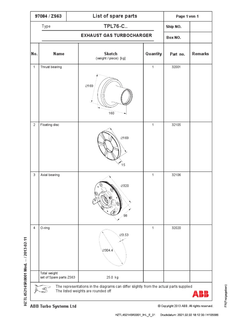 TPL76-C.. List of Spare Parts: Page 1 Von 1 | PDF | Turbocharger | Gas ...