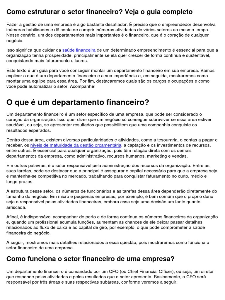 Como Estruturar o Setor Financeiro | PDF | Gestão de recursos humanos ...