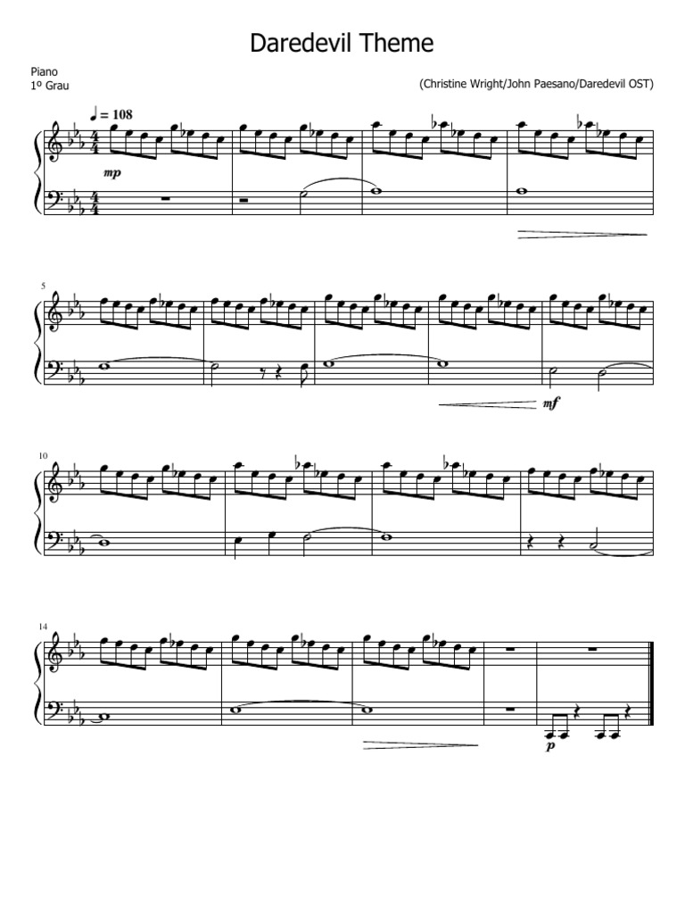 Daredevil Theme Piano Sheet Music | PDF