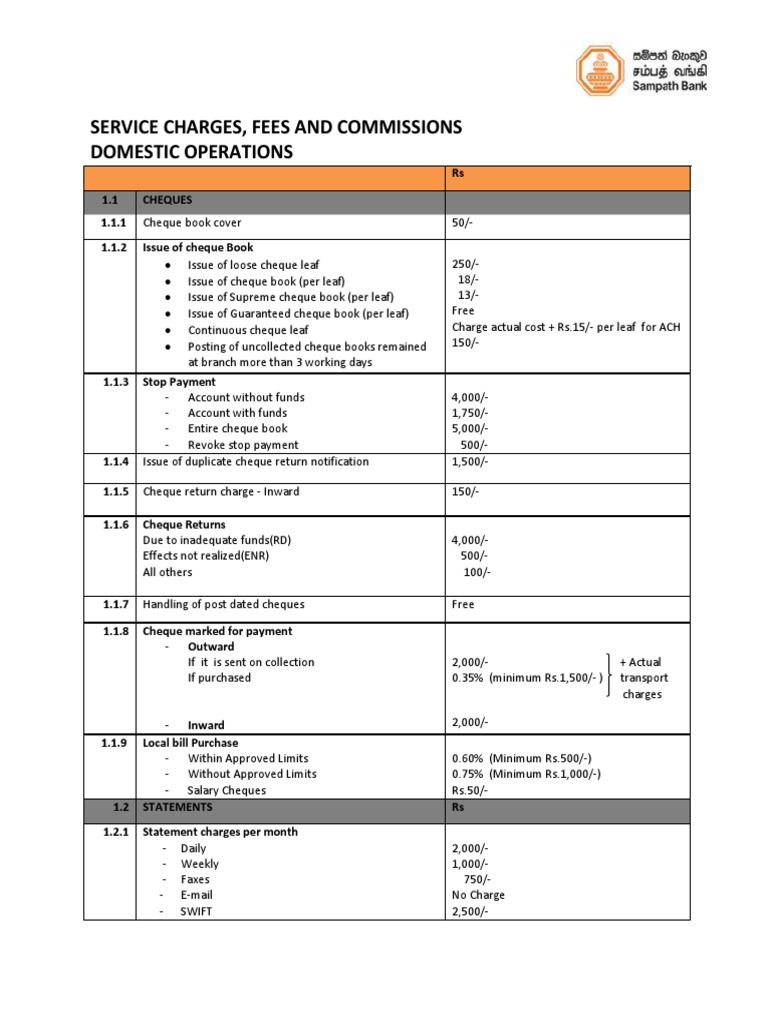 Service Charges, Fees and Commissions Domestic Operations | PDF ...