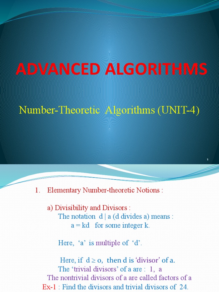 Advanced Algorithms Unit 4 PP | PDF | Prime Number | Factorization