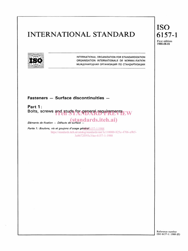 Iso 6157 1 1988 | PDF | Screw | International Organization For ...