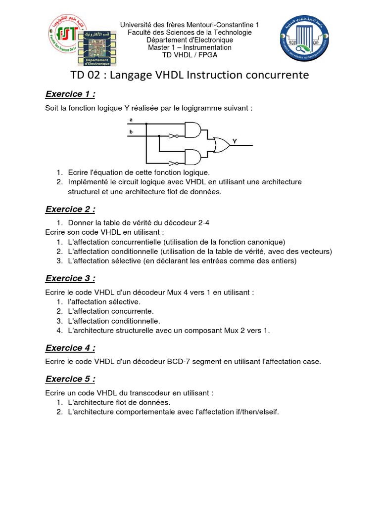 m1 Instrumentation - TD Fpga-Vhdl | PDF | VHDL | Électronique numérique