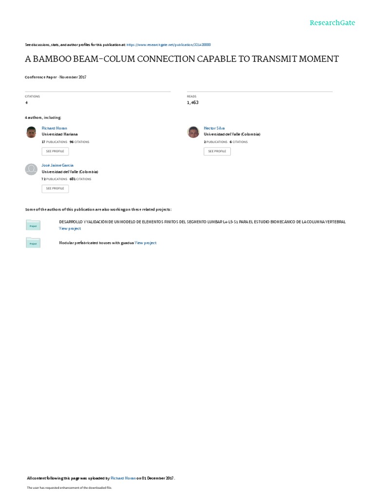 A Bamboo Beam-Colum Connection Capable To Transmit Moment: November ...