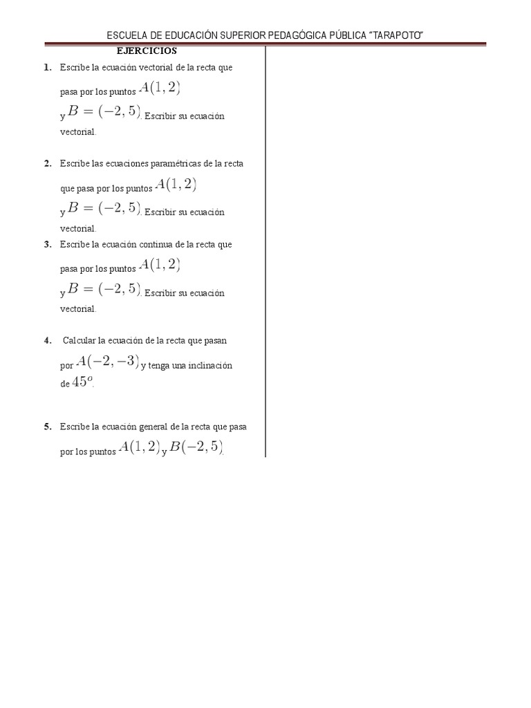 Ejercicios Propuestos de Ecuación Paramétrica | PDF