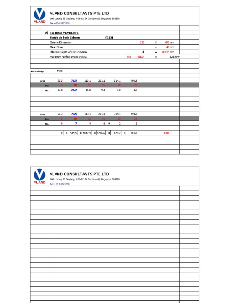 Vland Consultants Pte LTD: A) Tie Back Member F1 Single Tie Back Column ...