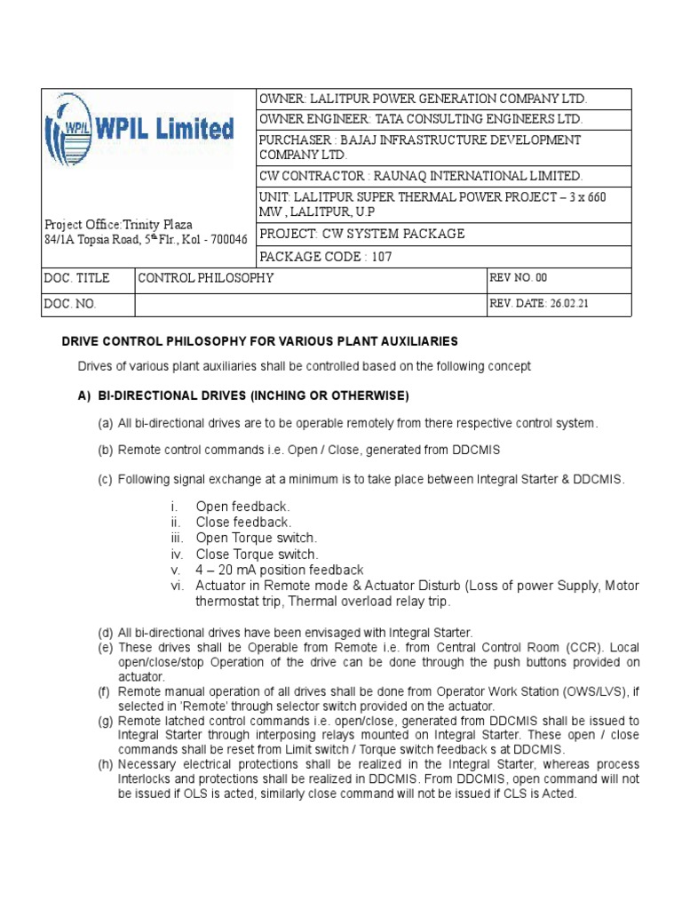 Control Philosophy | PDF | Relay | Electrical Equipment