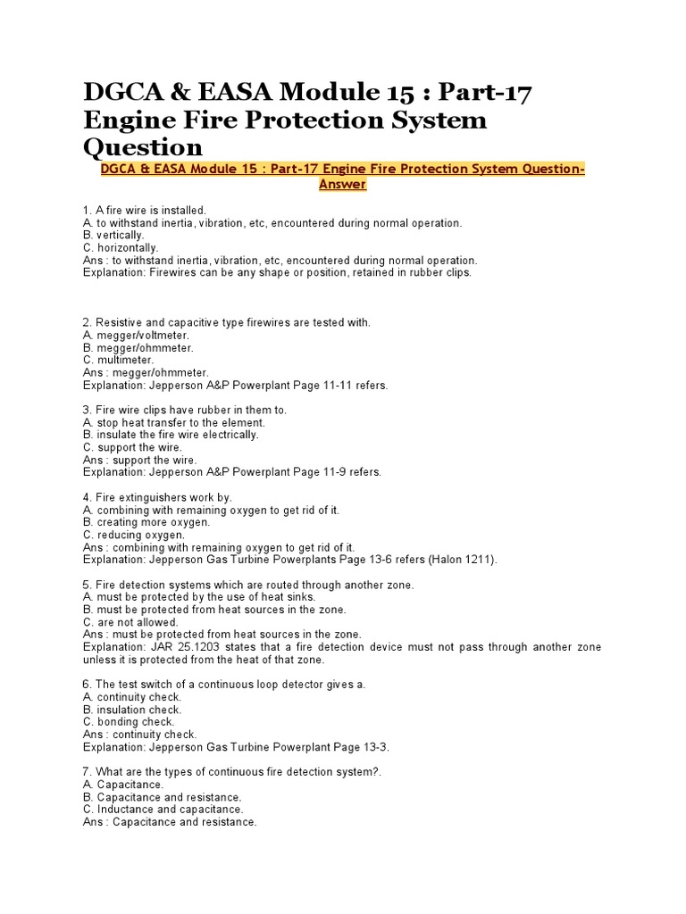 DGCA & EASA Module 15: Part-17 Engine Fire Protection System | PDF ...