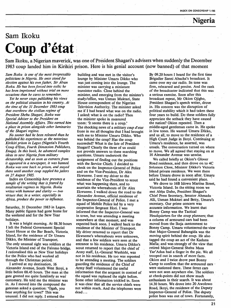 Sam Ikoku Coup D'etat | PDF | Nigeria | Prison