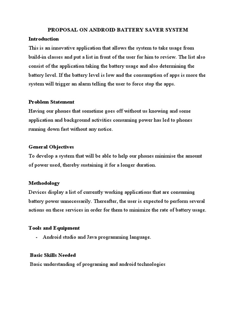 Project Android Battery Saver System | PDF