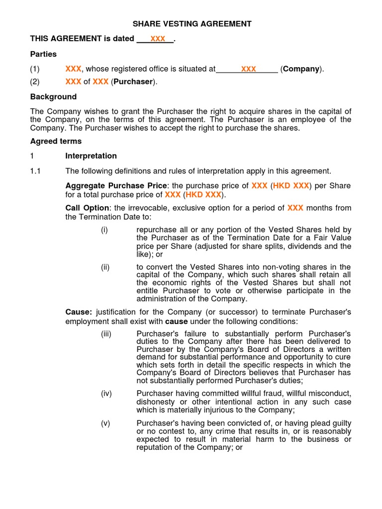 Share Vesting | PDF | Vesting | Private Law
