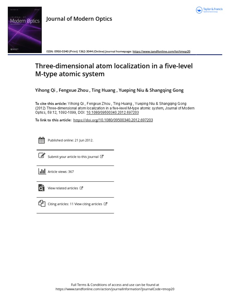 (2012) - Three Dimensional Atom Localization in A Five Level M Type ...