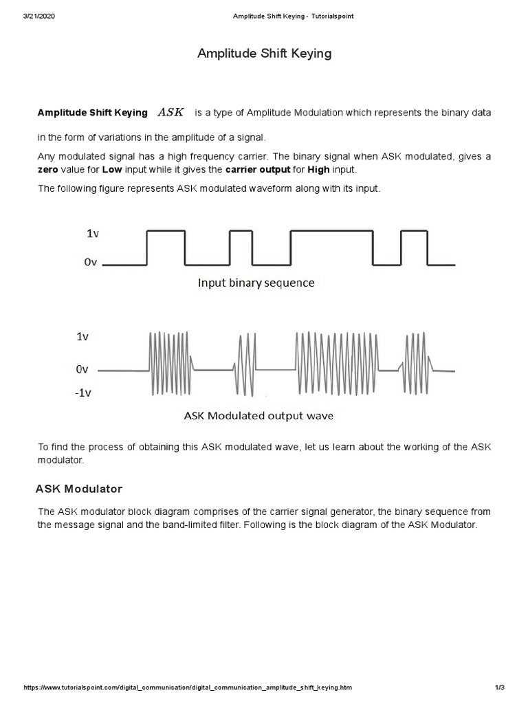 Amplitude Shift Keying | PDF | Modulation | Detector (Radio)