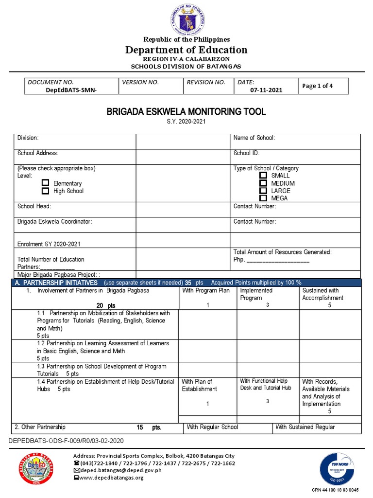 Department of Education: Brigada Eskwela Monitoring Tool | PDF | Emergency Evacuation ...