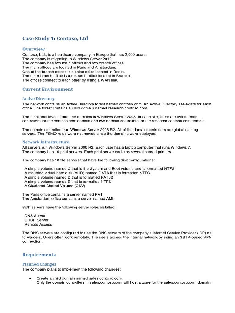 Case Study 1: Contoso, LTD: Active Directory | PDF | Active Directory ...