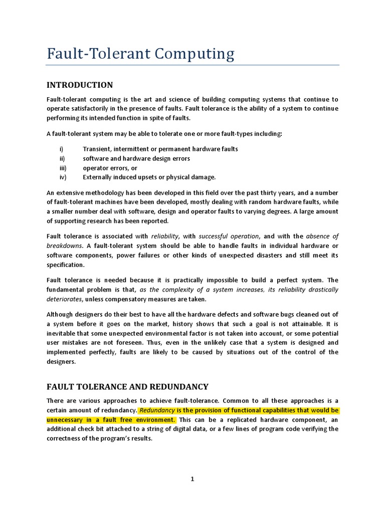 Fault Tolerant Computing | PDF | Fault Tolerance | Error Detection And Correction