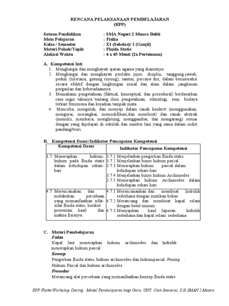 Contoh RPP PBL Fisika Fluida | PDF