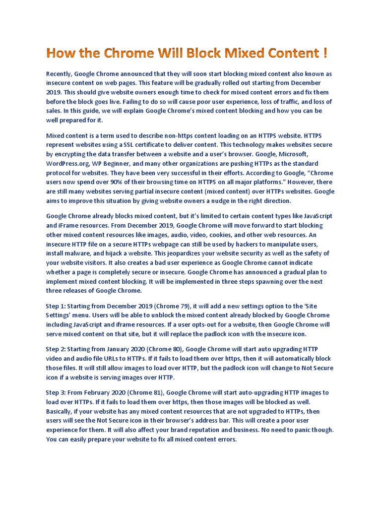 How The Chrome Will Block Mixed Content | PDF | Websites | World Wide Web
