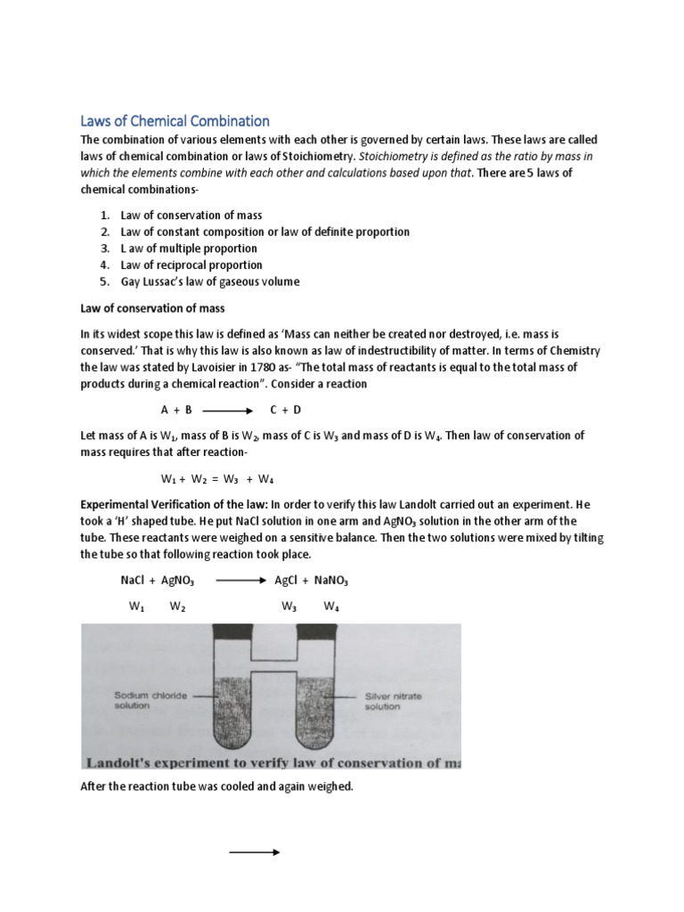 Laws of Chemical Combination-1 | PDF | Stoichiometry | Chemical Substances