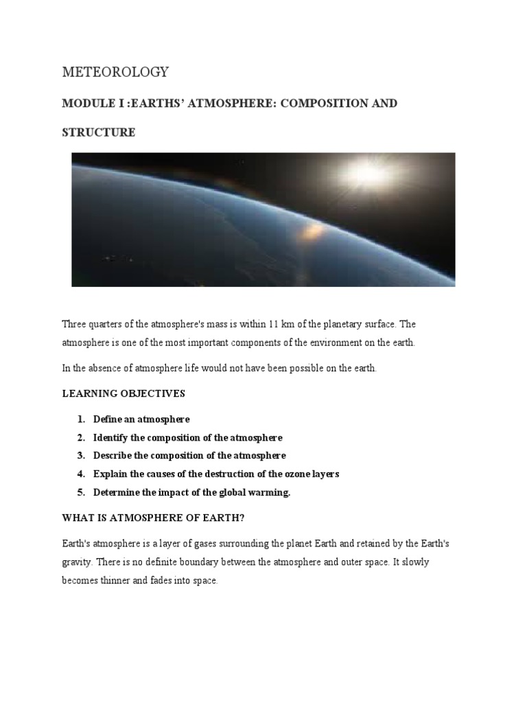 Meteorology Module I Earths Atmosphere Composition and Structure. | PDF ...