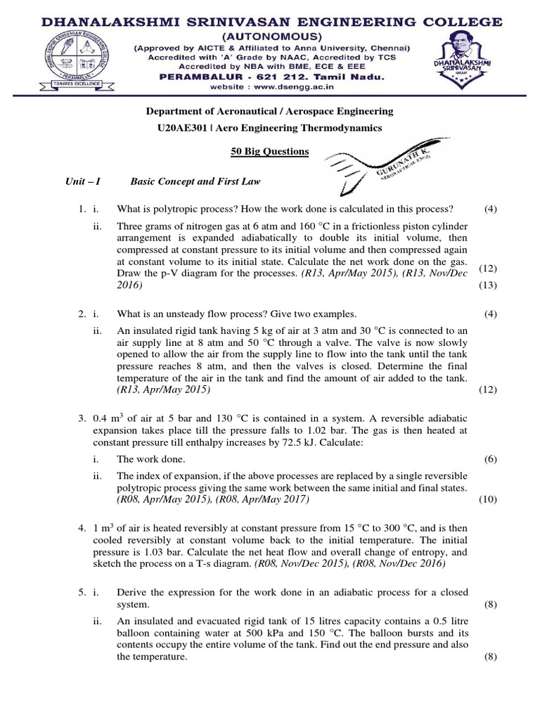 Department of Aeronautical / Aerospace Engineering U20AE301 - Aero ...