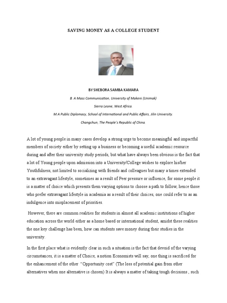 Saving Money As A College Student by Shebora Samba Kamara | PDF | Money ...