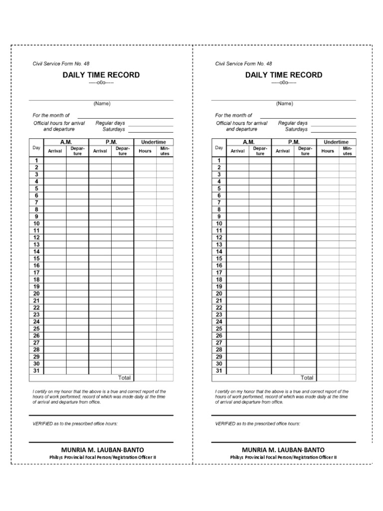 Printable DTR Form Excel Download | PDF